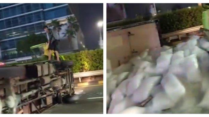 Kecelakaan Hari Ini di Tol Dalam Kota, Tebet: Truk Boks Terguling, Sopir & Penumpang Selamatkan ...