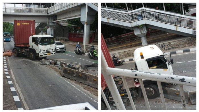 Kecelakaan Hari Ini di Jakarta Barat: Truk Trailer Tabrak Jalur Pembatas Busway Hingga Hancur ...
