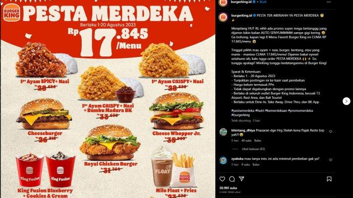 Deretan Promo Agustusan : Burger King Rp 17 Ribuan, Family Mart Rp 78 Ribu Dapat 7 Paket Ayam ...