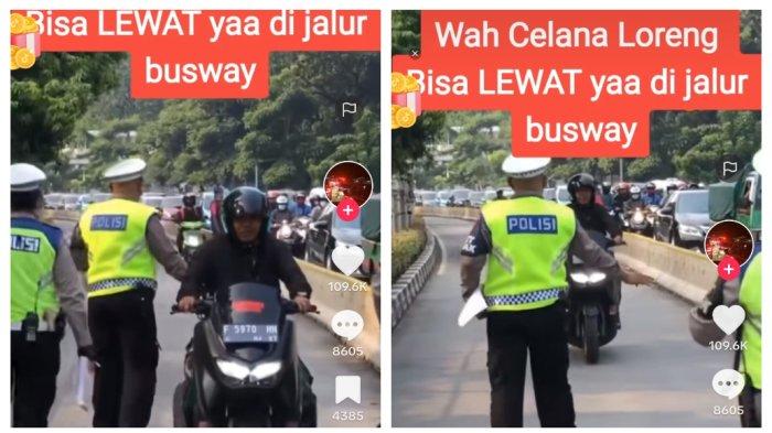Viral Polisi Gelar Razia di Jalur Busway Tapi Tak Tilang Pemotor Bercelana Loreng ...