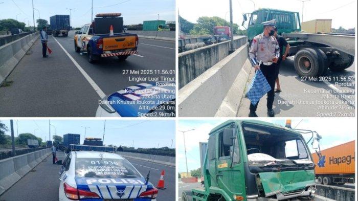 Kecelakaan Truk Kontainer Hari Ini di Tol JORR Jakut, Sopir Hilang Konsentrasi Tabrak Pembatas ...