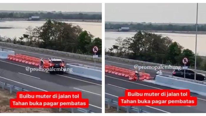 Terekam Aksi Nekat Emak-emak Pindahkan Pembatas Jalan Demi Fortunernya Putar Balik di Tol ...