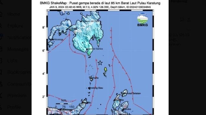Gempa Bermagnitudo 7.0 Guncang Pulau Karatung Sulawesi Utara, BMKG Warning Gempa Susulan ...