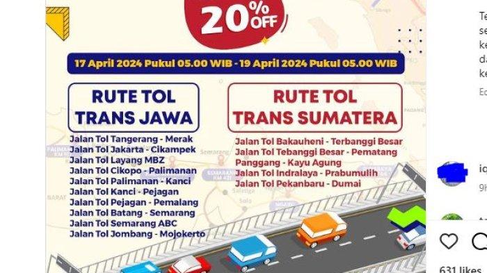 Daftar Rute Tol Trans Jawa dan Tol Trans sumatera yang Diskon 20 Persen pada Arus Balik Lebaran ...