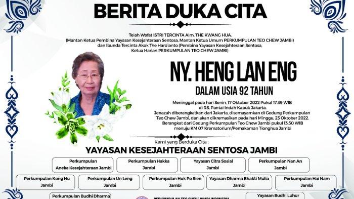 Berita Duka Cita: Telah Meninggal Dunia NY HENG LAN ENG Dalam Usia 92 ...