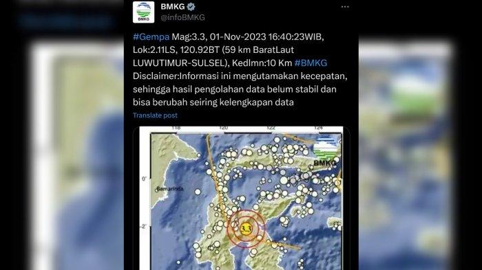 Luwu Timur Sulawesi Selatan Diguncang Gempa Hari Ini Rabu 1 November 2023 - Tribunjambi.com