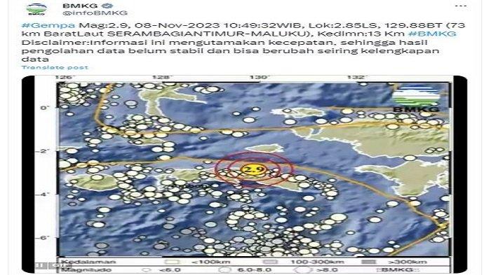 Seram Bagian Timur Maluku Diguncang Gempa Hari Ini Rabu 8 November 2023, di Kedalaman 13 ...