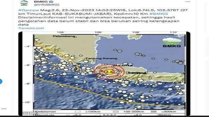 Sukabumi Jawa Barat Digetarkan Gempa Hari Ini Kamis 23 November 2023, Simak Data Lengkapnya ...