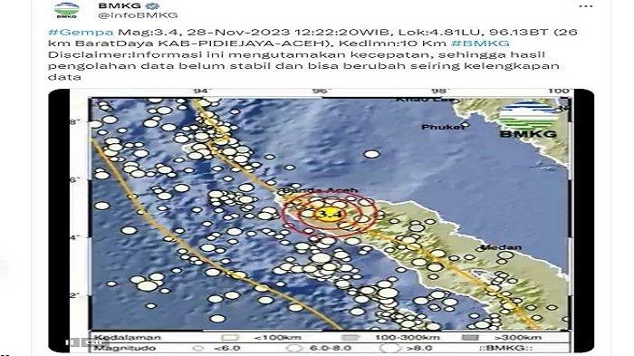 Gempa Terkini Selasa 28 November 2023 Getarkan Pidie Jaya Aceh di ...