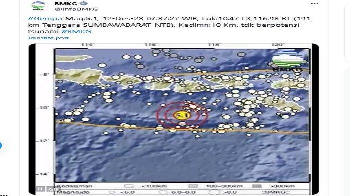 Gempa Terkini Selasa 12 Desember Guncang Sumbawa Barat NTB 5.1M, BMKG: Tak Berpotensi Tsunami ...