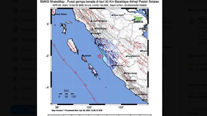Gempa Pesisir Selatan Sumbar, Getaran Terasa di Kerinci, BMKG Himbau Masyarakat Tetap Tenang ...