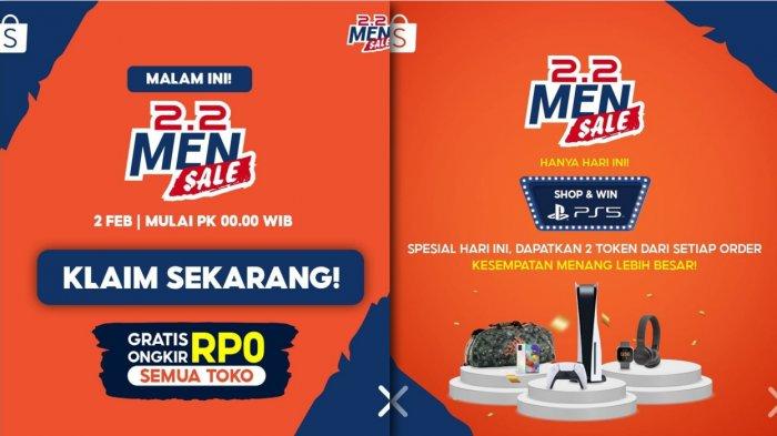 Promo Puncak Shopee 2.2 Men Sale 2 Februari 2021, Gratis Ongkir Hingga ...