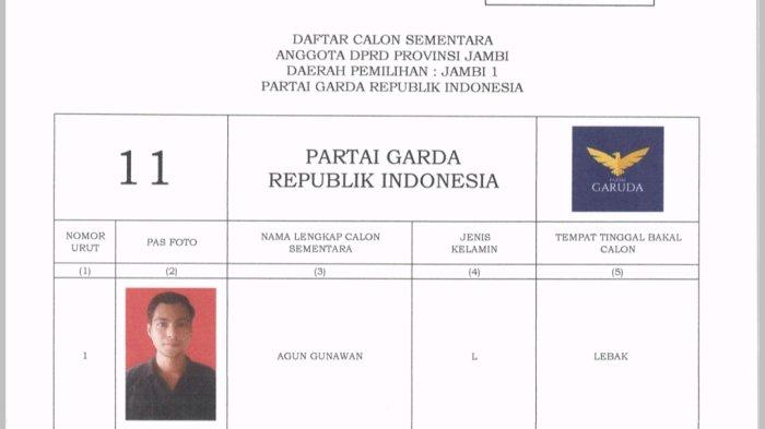 Caleg DPRD Provinsi Jambi dari Partai Garuda Hanya 5 Orang, Plt Ketua ...
