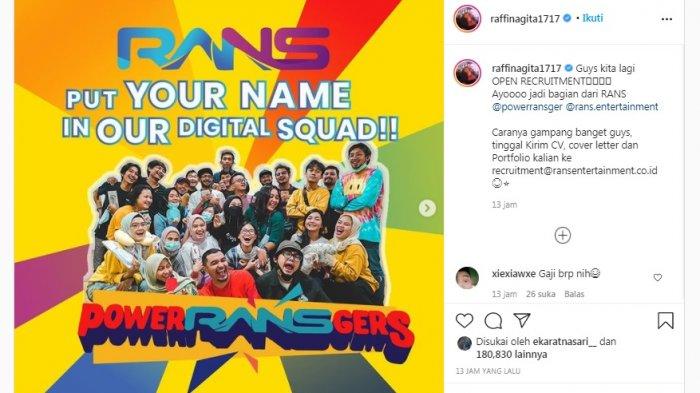 Lowongan Kerja di Rans Entertainment, Raffi Ahmad Tawarkan Banyak ...