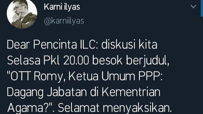 Karni Ilyas Mendadak Ganti Judul Tema ILC TV One Malam Ini, Ada ... Karni Ilyas Mendadak Ganti Judul Tema ILC TV One Malam Ini, Ada ...