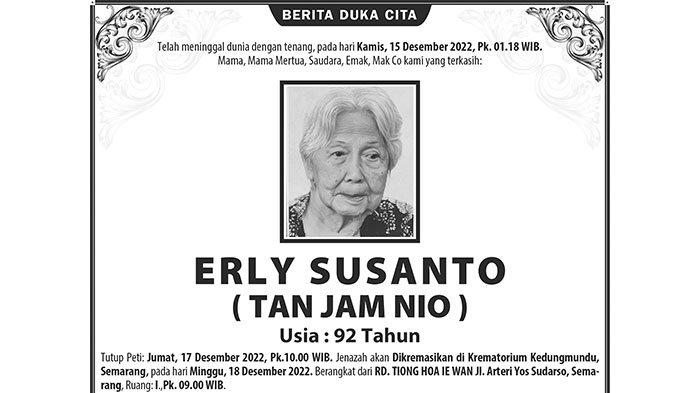 Berita Duka, ERLY SUSANTO ( TAN JAM NIO ) Meninggal Dunia di Semarang ...