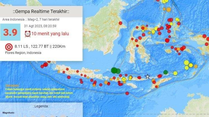 Gempa Bumi 6 Kali Dalam 10 Jam, Kamis 31 Agustus 2023, Cek Kekuatan, dan Wilayah Dari Rilis BMKG ...
