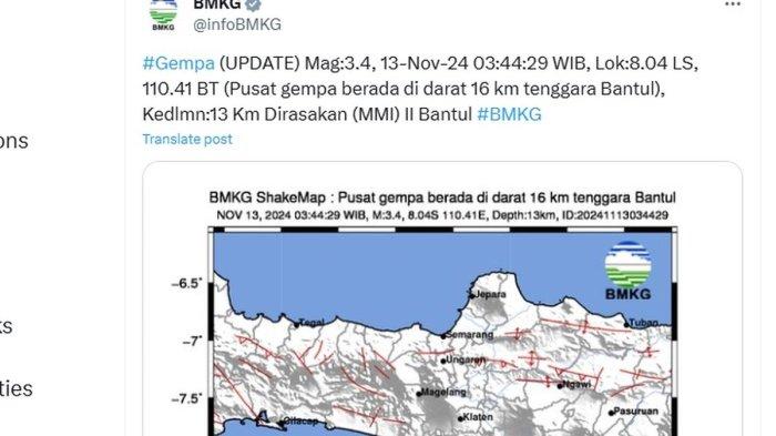 Gempa Baru Saja Terjadi Pagi Tadi, Rabu 13 November 2024, Cek Lokasi dan Magnitudo Info BMKG ...