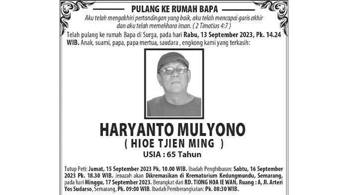 Berita Duka, HARYANTO MULYONO / HIOE TJIEN MING Meninggal Dunia di ...