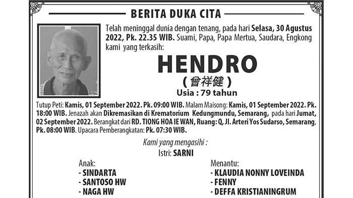 Berita Duka, Hendro Meninggal Dunia di Semarang - Tribunjateng.com