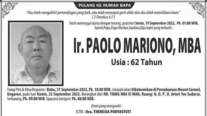 Berita Duka, Ir. Paolo Mariono, MBA Meninggal Dunia di Semarang ...