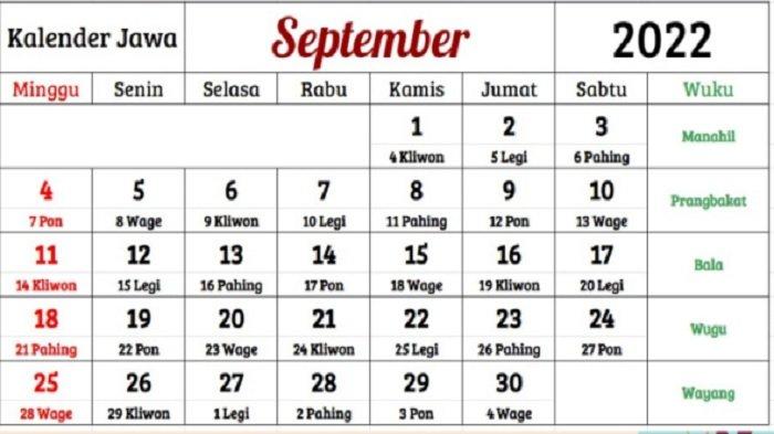 Kalender Jawa Hari Ini, Bulan September 2022 Tanggal 18 September ...