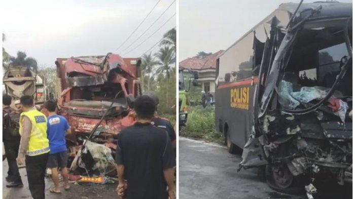 Satu Korban Tewas dalam Kecelakaan Adu Banteng Bus Brimob Polda Lampung dan Truk Elpiji ...