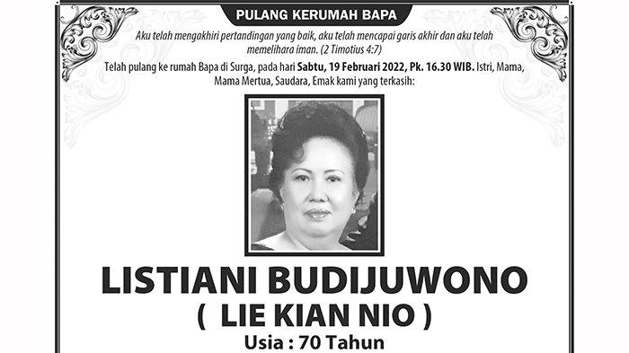 Kabar Duka, Listiani Budijuwono (Lie Kian Nio) Meninggal Dunia di Semarang - Tribunjateng.com