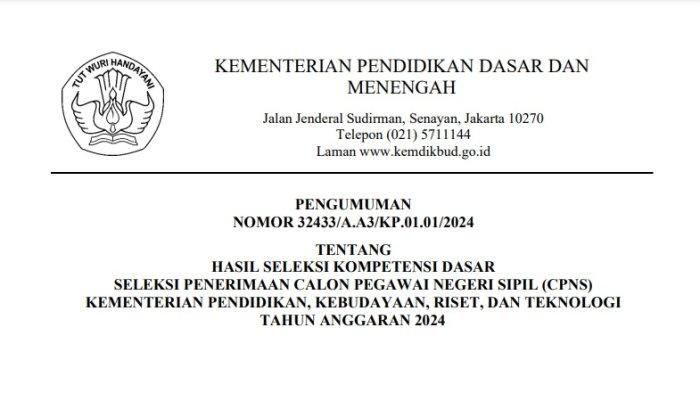 Link Download PDF Hasil SKD CPNS 2024 Kemendikbud, Selamat 14.989 Peserta Lanjut SKB ...