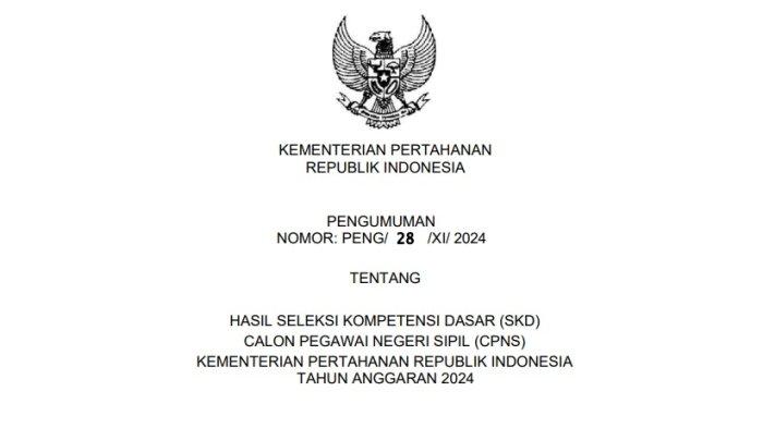 Link Download PDF Hasil SKD CPNS 2024 Kemhan Kementerian Pertahanan, 6.733 Peserta Lanjut SKB ...