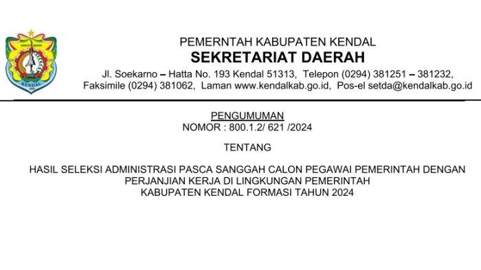 Link Download PDF Hasil Seleksi Administrasi PPPK 2024 Pemkab Kendal Pasca Sanggah ...