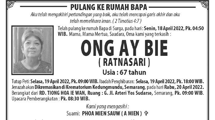 Kabar Duka, Ong Ay Bie (Ratnasari) Meninggal Dunia di Semarang - Tribunjateng.com
