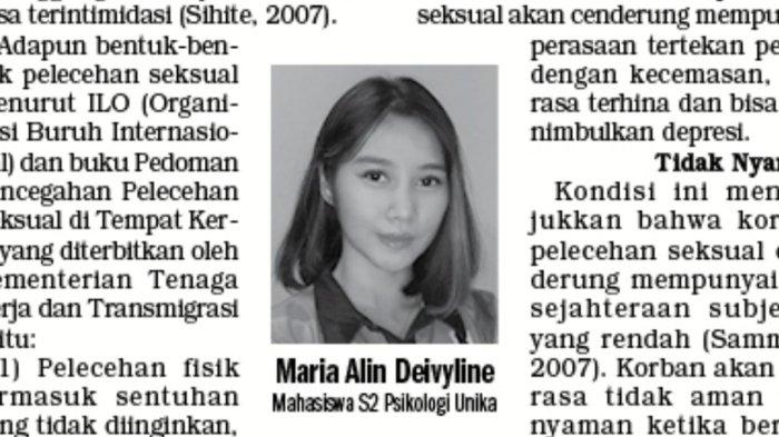 Opini Maria Alin Deivyline: Mencegah Pelecehan Seksual di Tempat Kerja - Tribunjateng.com