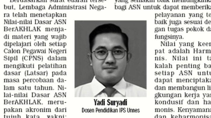 Opini Yadi Suryadi: ASN Berakhlak untuk Kemajuan Bangsa dan Negara - Tribunjateng.com