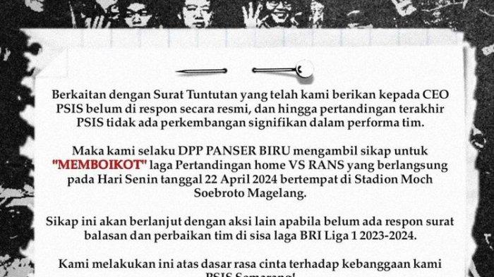 Panser Biru Boikot, Ogah Nonton PSIS Semarang Vs RANS Nusantara FC ...