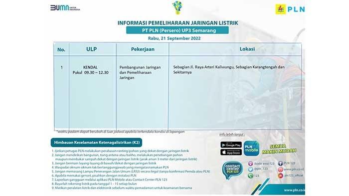Info Pemeliharaan Jaringan PLN ULP Kendal 21 September 2022 ...