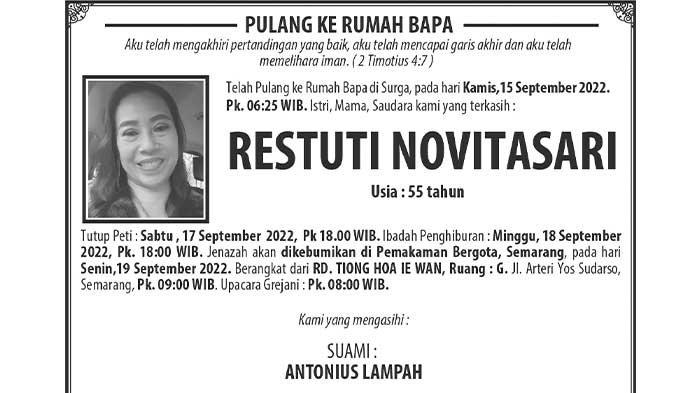 Berita Duka, RESTUTI NOVITASARI Meninggal Dunia di Semarang ...