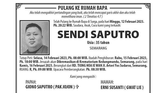 Berita Duka, SENDI SAPUTRO Meninggal Dunia di Semarang - Tribunjateng.com