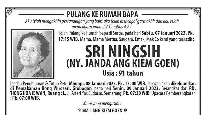 Berita Duka, SRI NINGSIH / NY. JANDA ANG KIEM GOEN Meninggal Dunia di ...