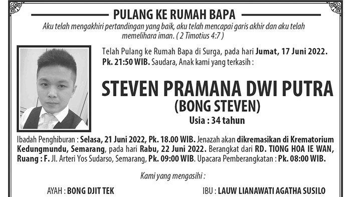 Berita Duka, Steven Pramana Dwi Putra Meninggal di Semarang - Tribunjateng.com