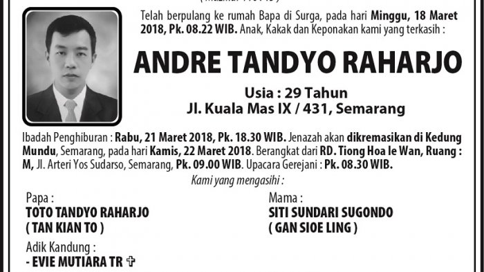 Berita Duka, Andre Tandyo Raharjo Meninggal Dunia - Tribunjateng.com