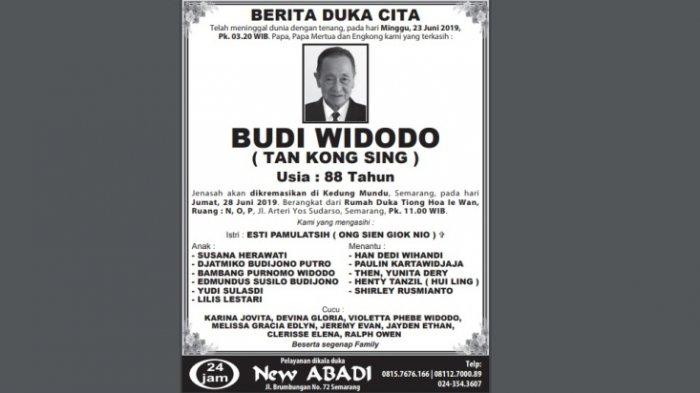 Berita Duka, Budi Widodo (Tan Kong Sing) Meninggal Dunia di Semarang - Tribunjateng.com