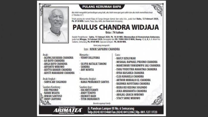 Berita Duka, Paulus Chandra Widjaja Meninggal Dunia di Semarang ...