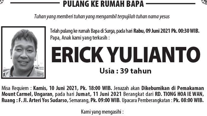 Berita Duka, Erick Yulianto Meninggal Dunia di Semarang - Tribunjateng.com