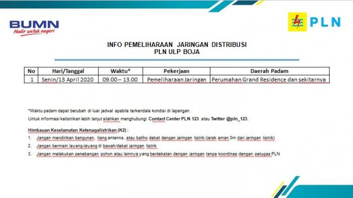 Info Pemeliharaan Jaringan Listrik Grand Residence PLN ULP Boja, Senin ...