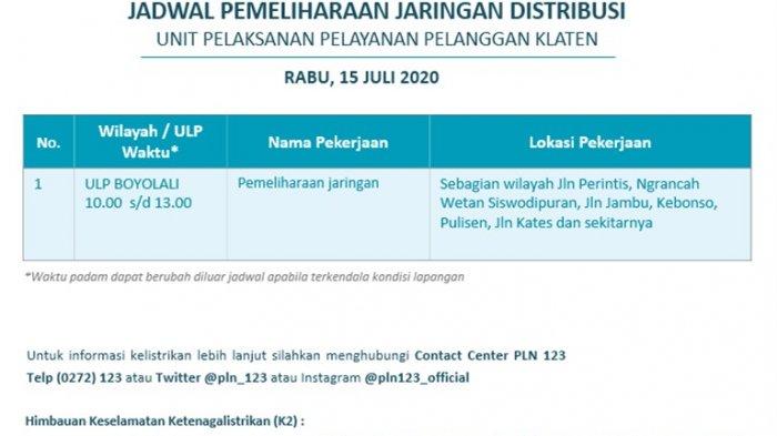 Info Pemeliharaan Jaringan Listrik PLN ULP Boyolali, Rabu 15 Juli 2020 ...