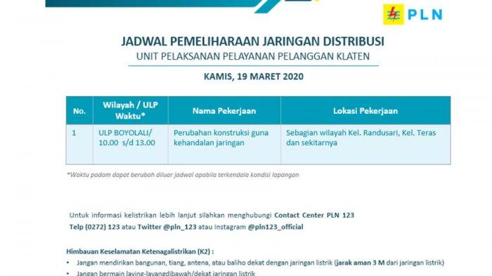 Info Pemeliharaan Jaringan Listrik Teras PLN ULP Boyolali, Kamis 19 ...