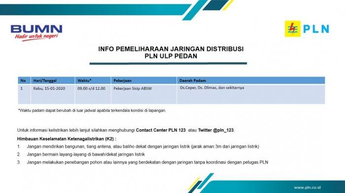 Info Pemeliharaan Jaringan PLN ULP Pedan 15 Januari 2020 - Tribunjateng.com