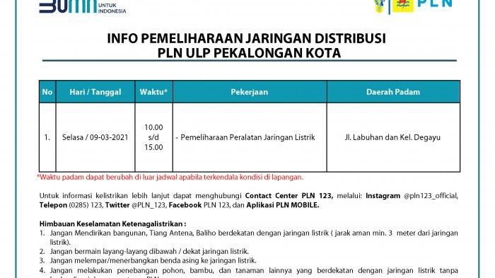 Info Pemeliharaan Jaringan Listrik PLN ULP Pekalongan Kota Selasa 9 ...