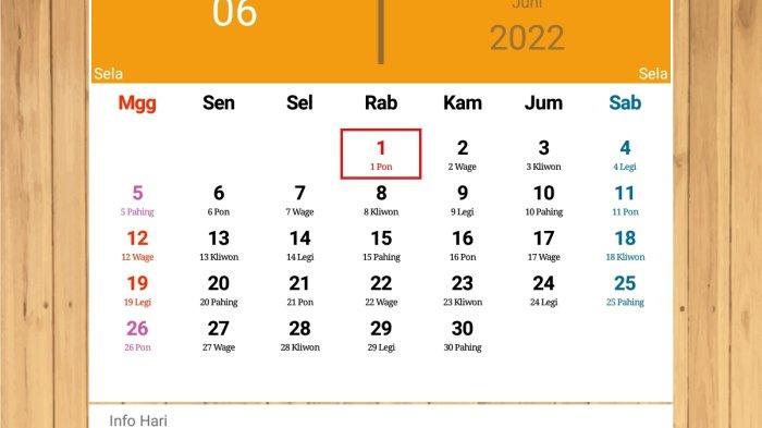 Kalender Jawa Hari Ini Bulan Juni 2022 Tanggal 6 Senin Pon